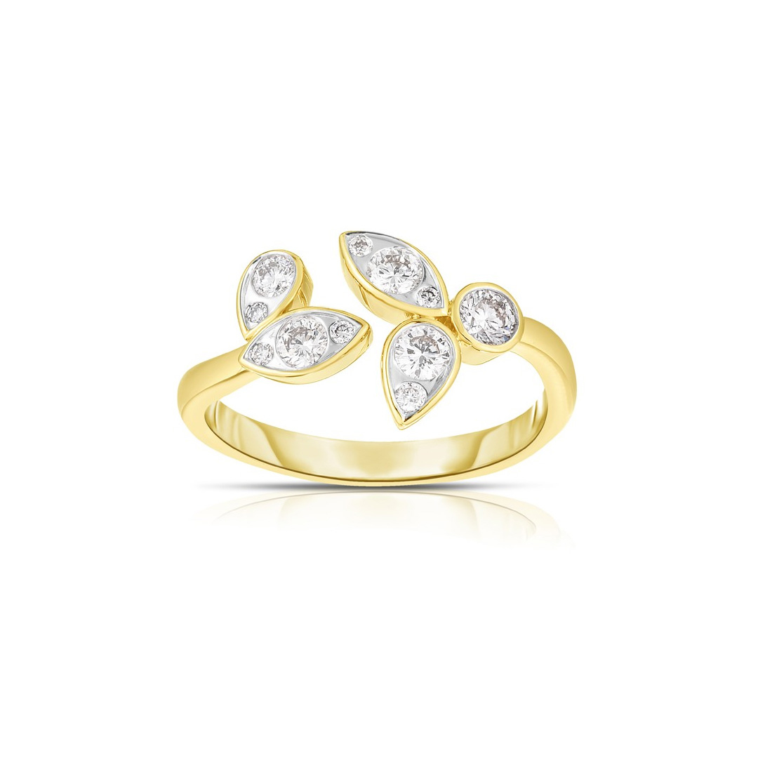 Open Style Leaf Ring in Yellow Gold with Diamonds | LMFJ