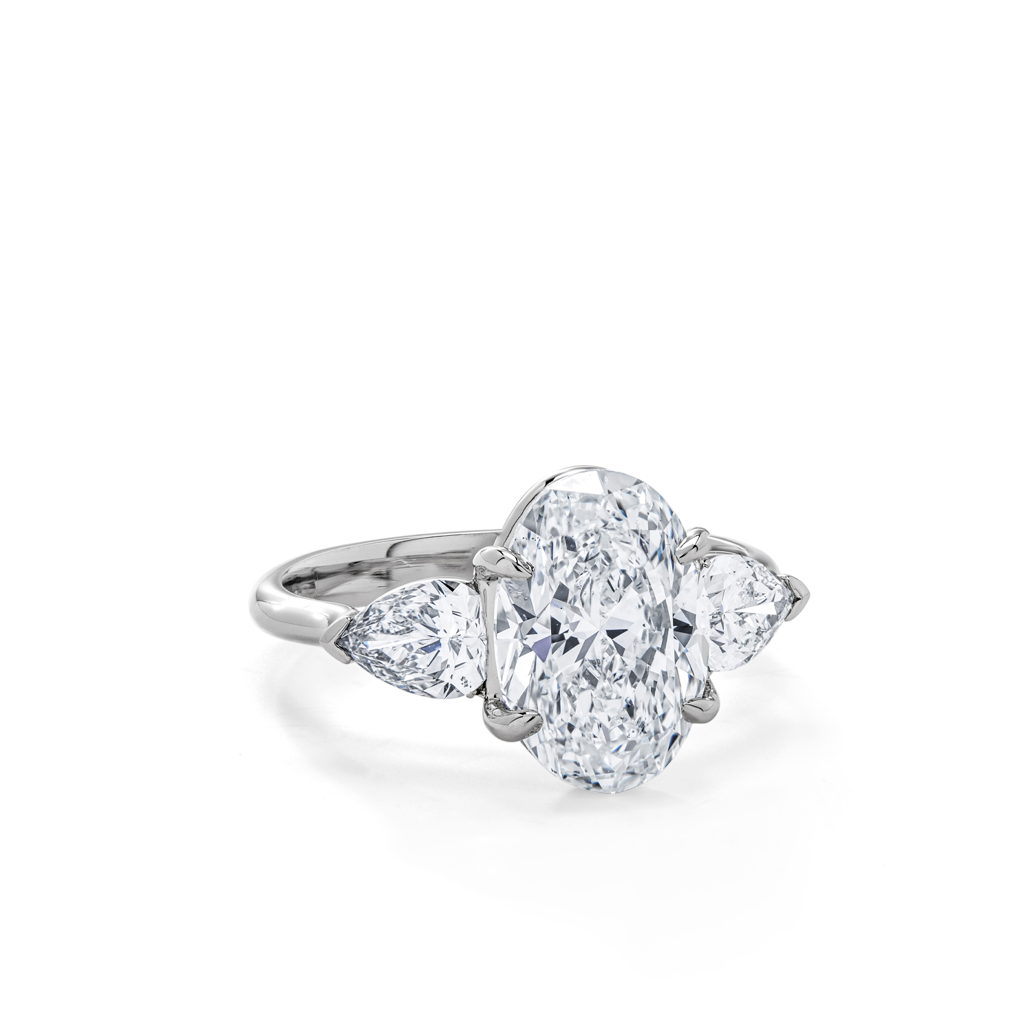3.50 CT Oval Diamond Ring with Pear-Shape Side Stones | LMFJ