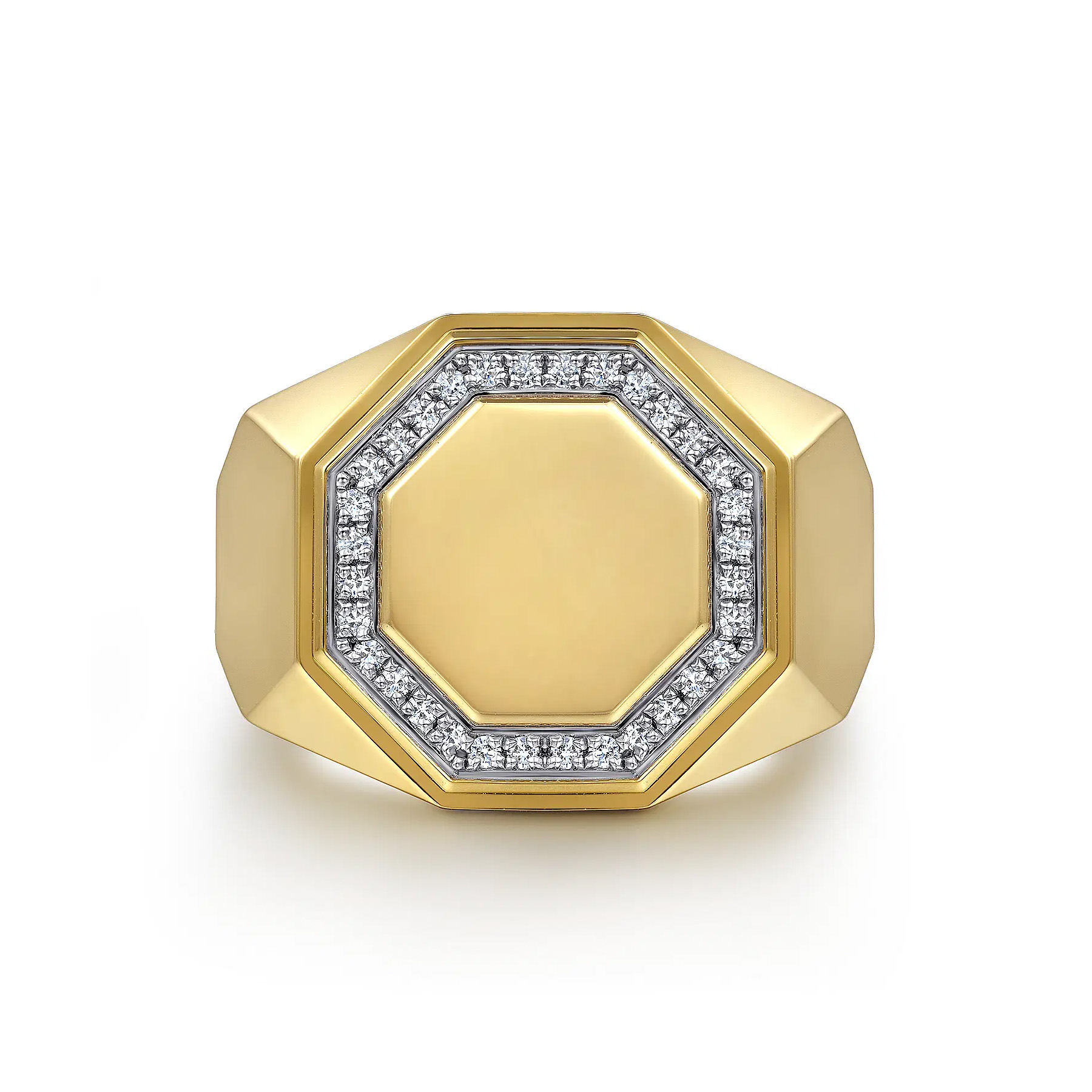 Octagonal Signet Ring in 18k Gold with Diamonds | LMFJ