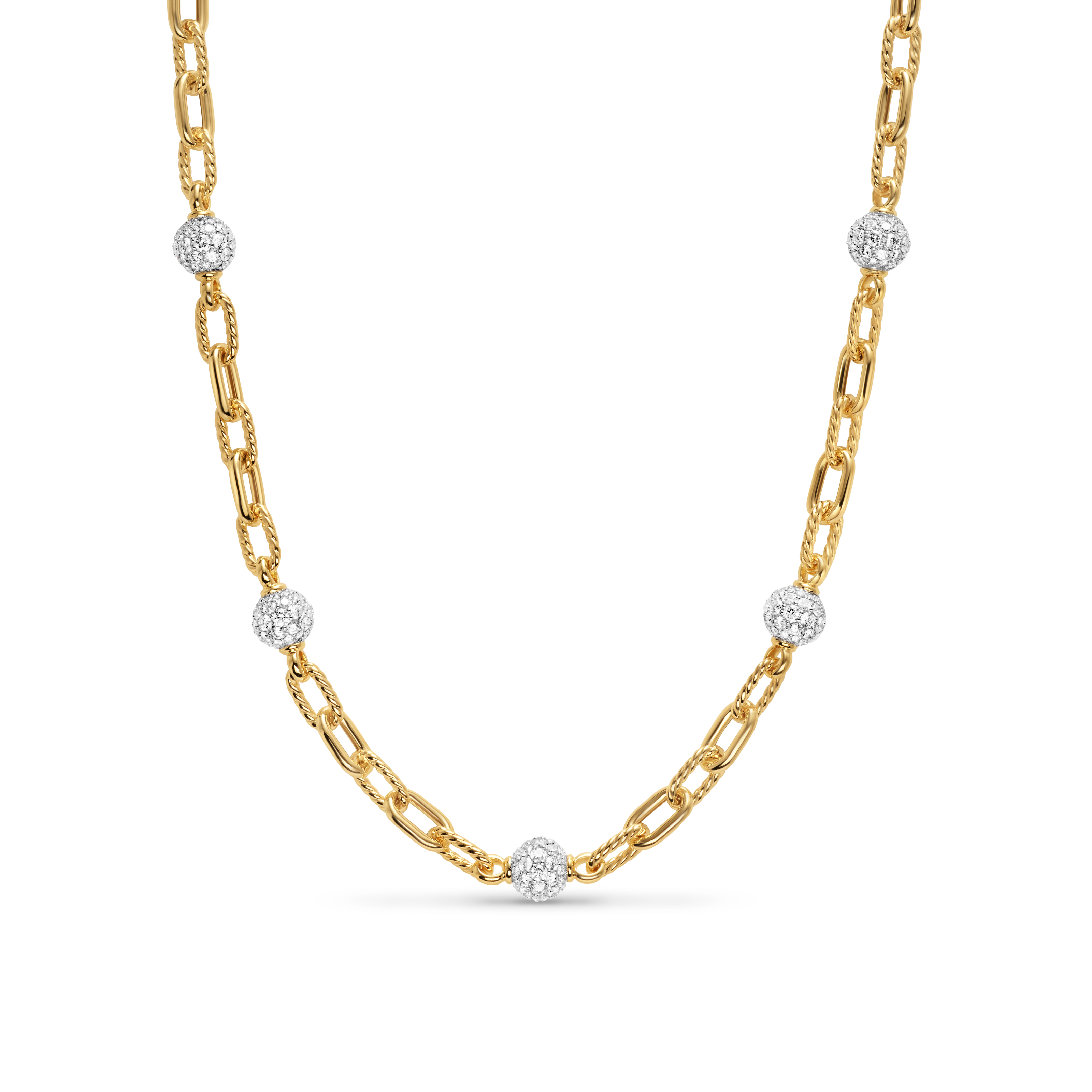 David Yurman Madison Pave Diamond Bead Chain Necklace in 18K Gold | LMFJ
